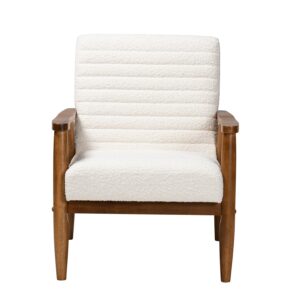 Baxton Studio Stratton Cream Boucle Fabric and Walnut Brown Wood Armchair