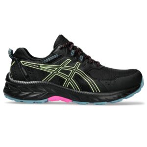 asics women's gel-venture 9 waterproof running shoes, 7.5, black/lime green