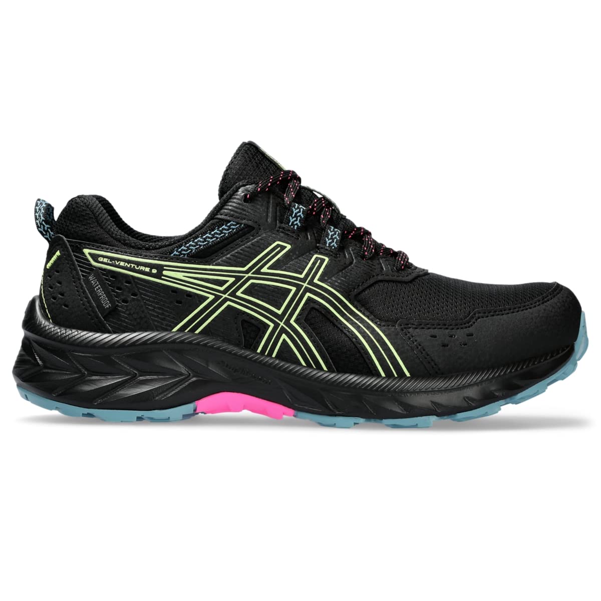 ASICS Women's GEL-VENTURE 9 WATERPROOF Running Shoes, 7.5, BLACK/LIME GREEN