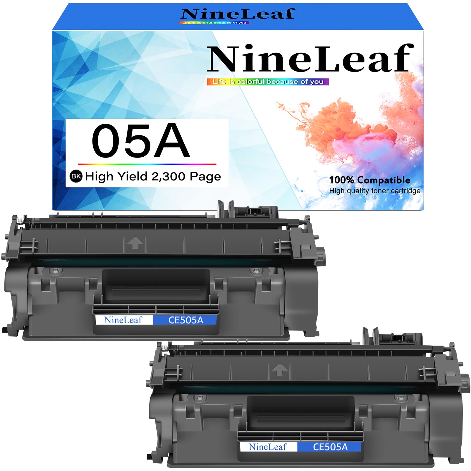 NineLeaf 05A Compatible Toner Cartridge Replacement for HP 05A CE505A Black Toner Cartridge for HP Laserjet Pro P2035 P2035N P2055DN 2055DN 2035N P2030 P2050 P2055D P2055X 2055D 2055X Printer (2 Pack)