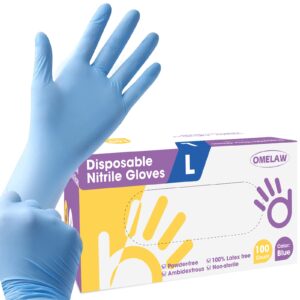 omelaw nitrile gloves x-large blue, pack of 100, latex free powder free glove ambidextrous, ultra-strong, non-sterile food safe