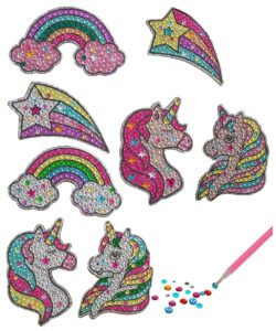 little jupiter unicorns and rainbows diamond art magnets set - 8pcs - diamond art for kids - diamond art kits for kids w/diamond art stickers - diamond art kits - kids diamond art kits