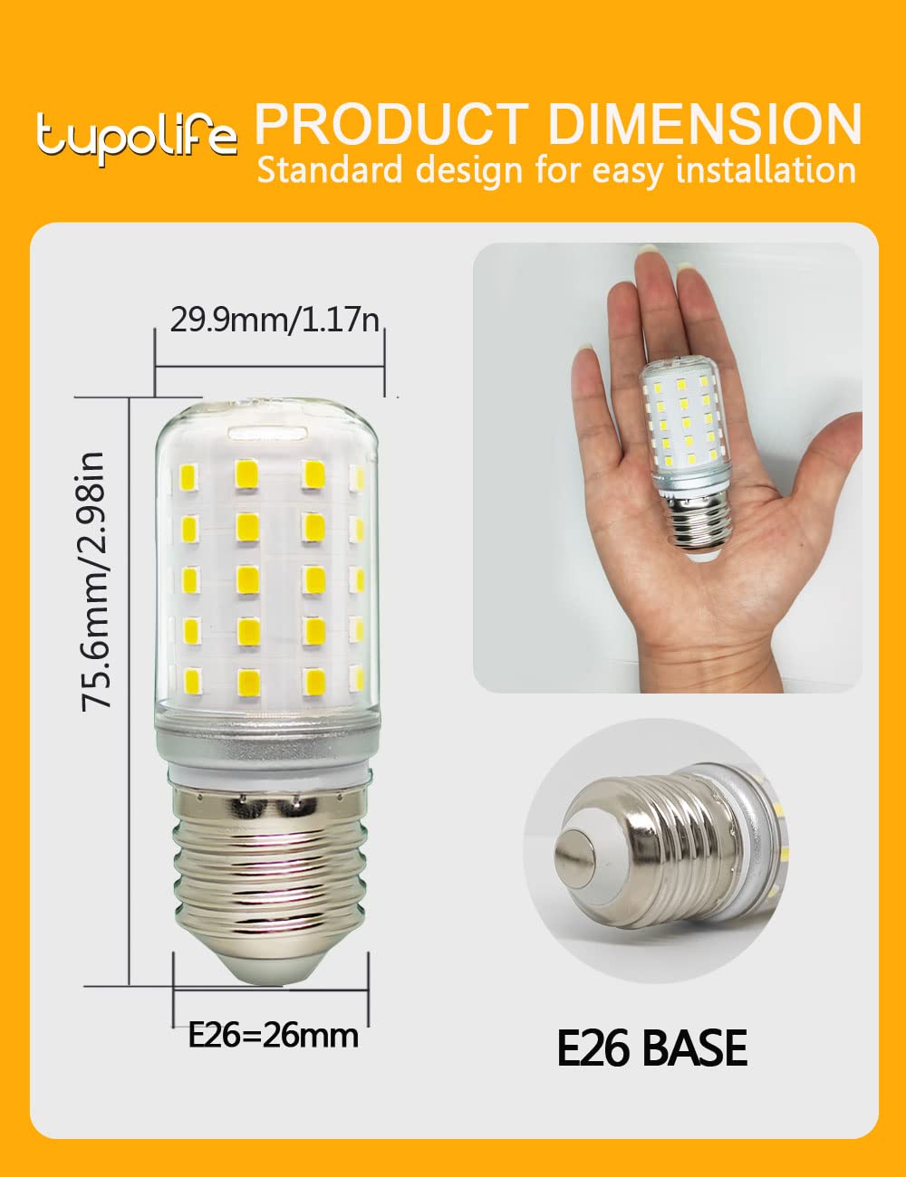 Tupolife E26 Refrigerator Light Bulb AC100-265v 3.5w Replacement Compatible with Frigidaire Appliance Fridge LED Lamp, 4W 40W Equivalent Cool White 6000K, 2 Pack