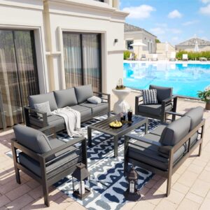 udpatio oversized aluminum patio furniture set, modern metal outdoor patio conversation sets, patio sectional sofa set w/ 5 inch cushion for patio poolside, deck, grey (include 4 sofa cover)