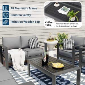 UDPATIO Oversized Aluminum Patio Furniture Set, Modern Metal Outdoor Patio Conversation Sets, Patio Sectional Sofa Set w/ 5 Inch Cushion for Patio Poolside, Deck, Grey (Include 4 Sofa Cover)