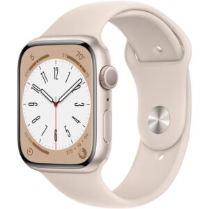 apple watch series 8 [gps, 45mm] - starlight aluminum case with starlight sport band, m/l (renewed)