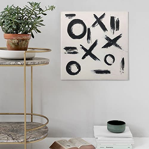 Hand-Painted Abstract Oil Painting Black And White Tic Tac Toe Home Kitchen Livingroom Wall Painting Home Decor20x20inch(50x50cm)