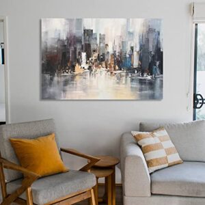 BGN 100% Hand Painted Oil Painting Abstract CityscapeHandmade Modern Acrylic Artwork Texture Painting Original Paintings Canvas Wall Art24x36inch(60x90cm)