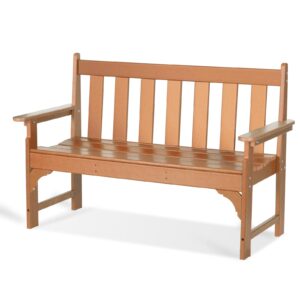 nalone outdoor bench, hdpe all weather patio bench load up to 800 lbs, 2-person garden bench rot-proof fade proof for patio, porch, and park (teak)