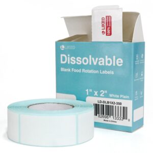 L LIKED 350 Stickers Dissolvable Food Labels 1x2 inch for Containers 350 Labels Per Roll