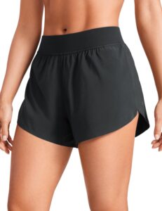 crz yoga mid waisted dolphin athletic shorts for women lightweight high split gym workout shorts with liner quick dry black large