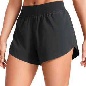 CRZ YOGA Mid Waisted Dolphin Athletic Shorts for Women Lightweight High Split Gym Workout Shorts with Liner Quick Dry Black Large