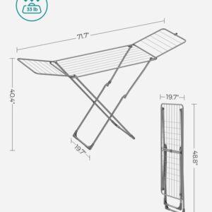 SONGMICS Clothes Drying Rack, Metal Laundry Drying Rack, Foldable, Space-Saving, Free-Standing Airer, with Gullwings, Indoor Outdoor Use, Bed Linen Clothing, Gray ULLR540G01