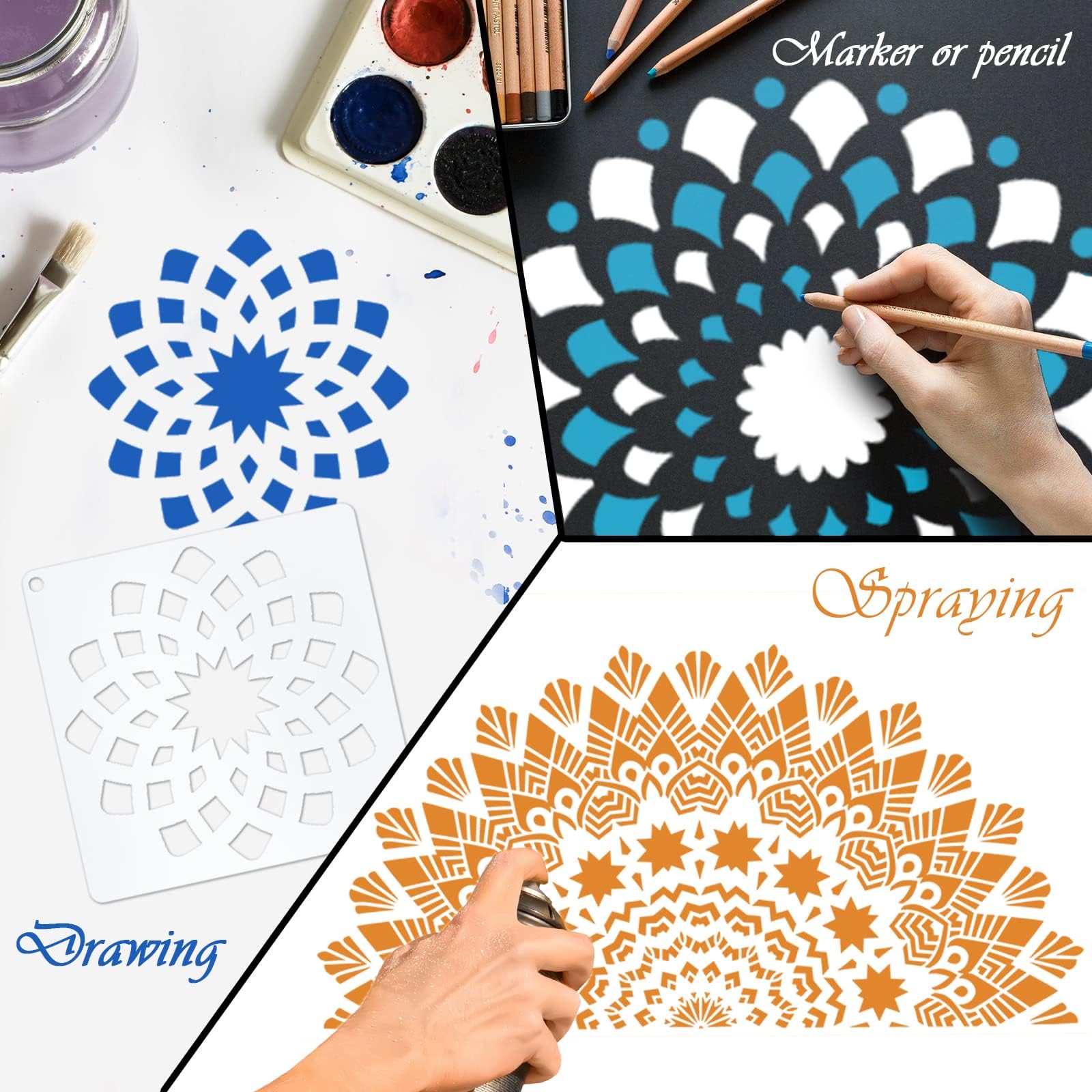 24 Pieces Mandala Stencil Reusable Mandala Painting Templates Floral Design Stencil Mandala Drawing Craft Stencil for DIY Wall, Tile, Furniture, Canva, Outdoor Indoor Decoration