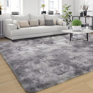 qxkaka shag tie dye grey 8x10 area rug for living room, large fluffy soft thick bedroom modern carpet, washable indoor gray rug for kids boy and girls room dorm home decor aesthetic