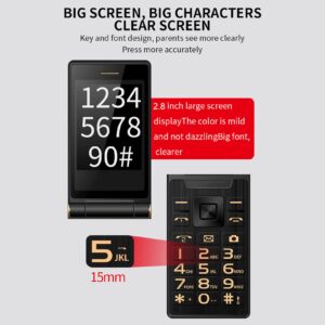 Senior Flip Phone, 2G Cell Phone with 3 Inch Double Screen, Large Buttons, LED Flashlight, Cellphone for Elderly Parents (Gold)