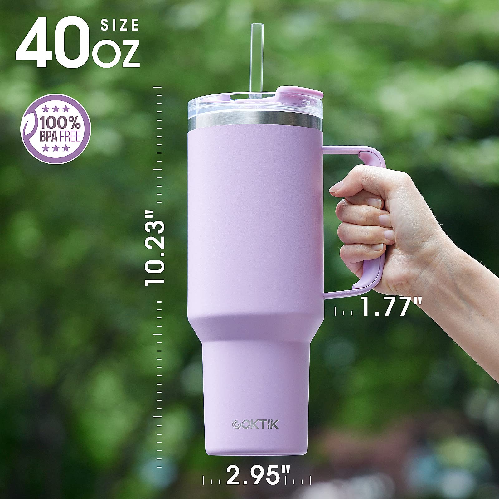 COKTIK 40 oz Tumbler With Handle and Straw Lid, 2-in-1 Lid (Straw/Flip), Vacuum Insulated Travel Mug Stainless Steel Tumbler for Hot and Cold Beverages,Easy to Clean (Lavender Purple)