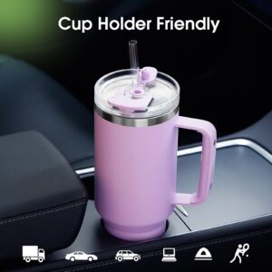 COKTIK 40 oz Tumbler With Handle and Straw Lid, 2-in-1 Lid (Straw/Flip), Vacuum Insulated Travel Mug Stainless Steel Tumbler for Hot and Cold Beverages,Easy to Clean (Lavender Purple)