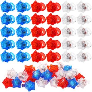 nosiny 30 pack plastic light up rings glow rings led light up star rings bulk red white blue flashing jelly glow in the dark rings finger toys for memorial day parties, raves, concert shows, gifts