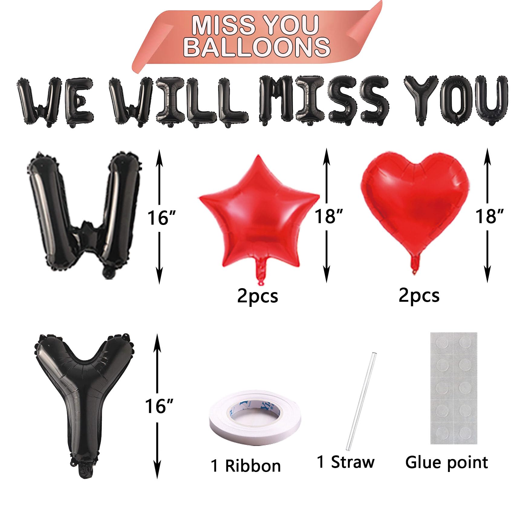 Stcomart We Will Miss You Balloons Banner Decorations Kit,Retirement Farewell Party Decorations, Black