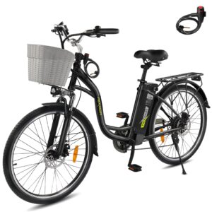 pexmor electric bike for adults, 350w (peak 500w) city commuter ebike w/36v 12.5ah removable battery, 26" cruiser electric bicycle 6-speed | dual shock absorber, complies to ul2849