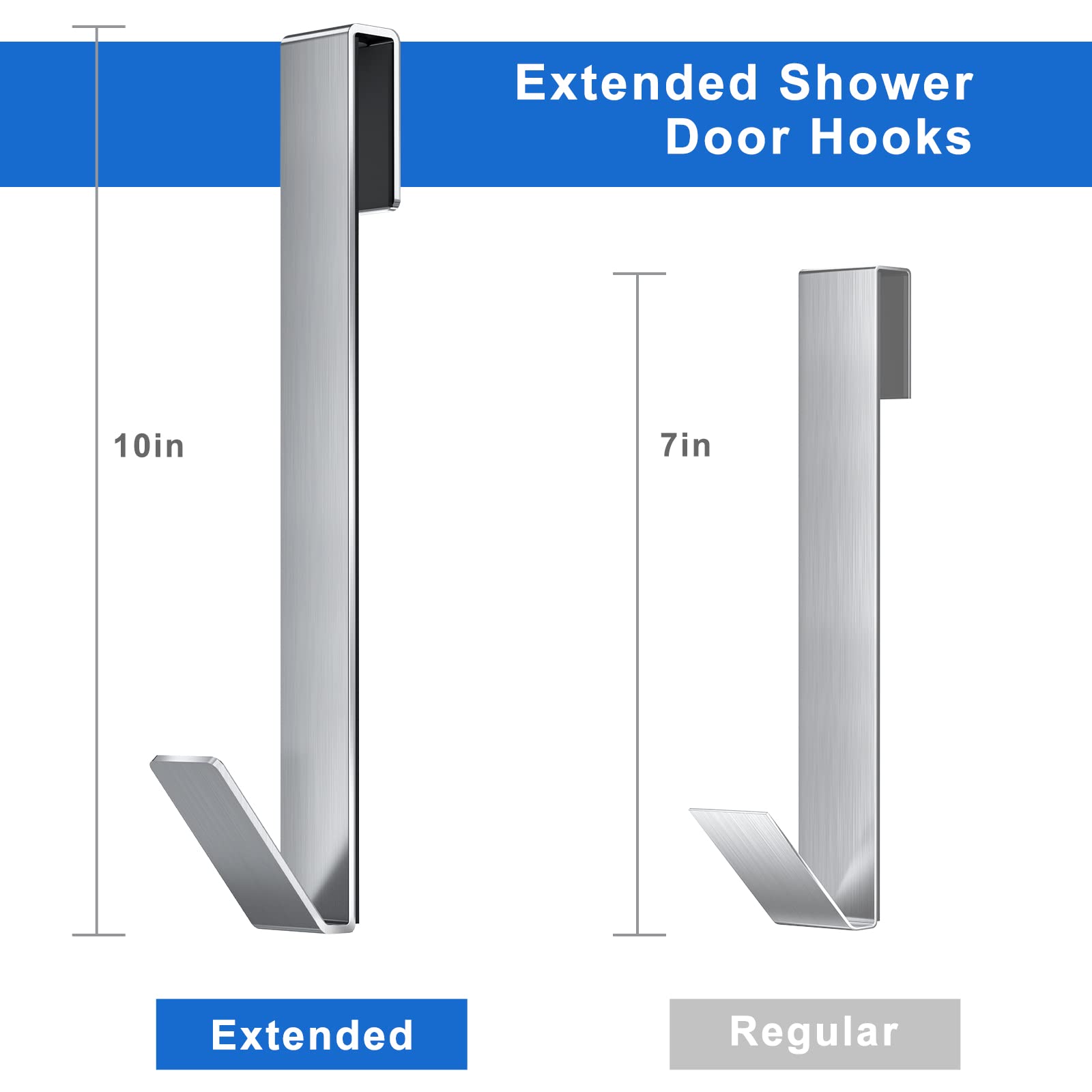 FUMAX Shower Door Hooks 10 in, Shower Hooks for Towels, Heavy Duty Drilling-Free Extended Shower Towel Hooks for Bathroom Frameless Glass Shower Door, Over The Door Towel Hooks 3 Packs