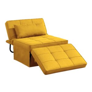 Sofa Bed, 4 in 1 Multi-Function Folding Ottoman Breathable Linen Couch Bed with Adjustable Backrest Modern Convertible Chair for Living Room Apartment Office, Yellow