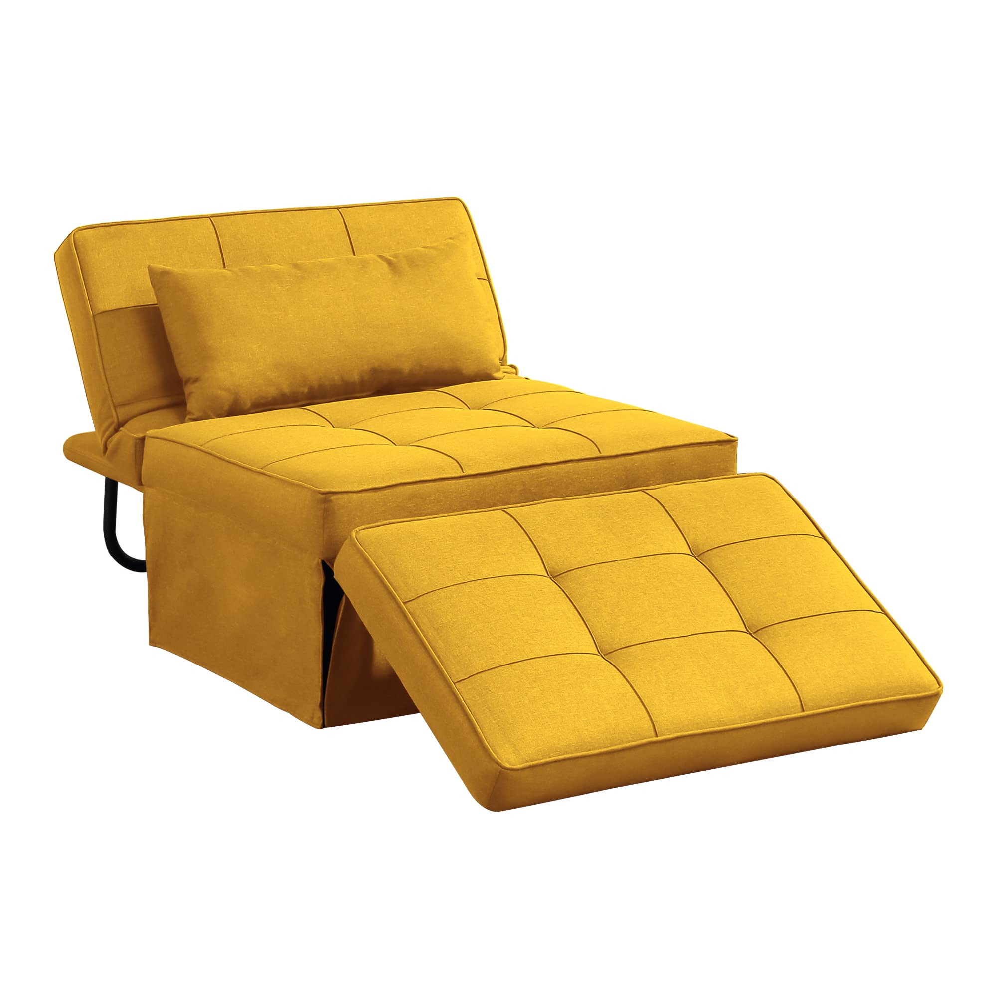 Sofa Bed, 4 in 1 Multi-Function Folding Ottoman Breathable Linen Couch Bed with Adjustable Backrest Modern Convertible Chair for Living Room Apartment Office, Yellow