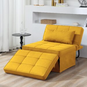 sofa bed, 4 in 1 multi-function folding ottoman breathable linen couch bed with adjustable backrest modern convertible chair for living room apartment office, yellow