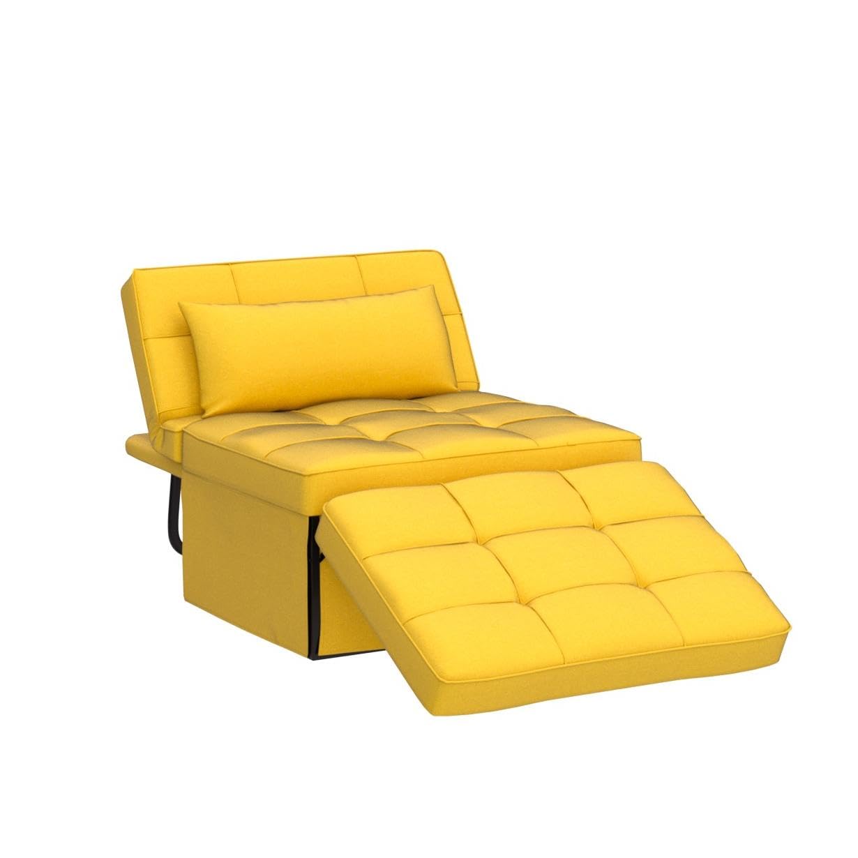 Sofa Bed, 4 in 1 Multi-Function Folding Ottoman Breathable Linen Couch Bed with Adjustable Backrest Modern Convertible Chair for Living Room Apartment Office, Yellow