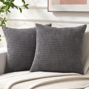 navibule corduroy throw pillow covers 18x18 soft decorative pillow covers plain dark gray throw pillows for couch bed sofa pack of 2(18 x 18in, dark gray)