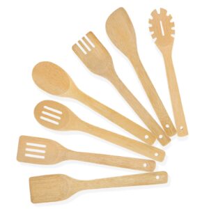 [7-pcs] wooden spoons for cooking is for all kitchen. made from bamboo wood, wooden spatula & wooden spoon 11.8 in. and non-stick surface, suitable for home & chef use or gift for someone special.