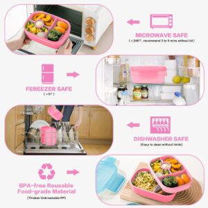 LEITAO 29 Packs Bento Box Kids Adult Lunch Box 1900ML 3 Layer Stackable Lunch Box with Lunch Bag, Multiple Compartments Bento Box With Built-in Utensil Set, DIY Accessories, Bags (Pink)