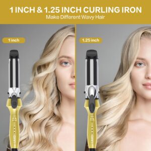 1 1/4 Inch Curling Iron 10 Inch Length Travel Curling Iron Mini with 3 Temperatures, Dual Voltage & Rapid Heating Small Titanium Curling Wand