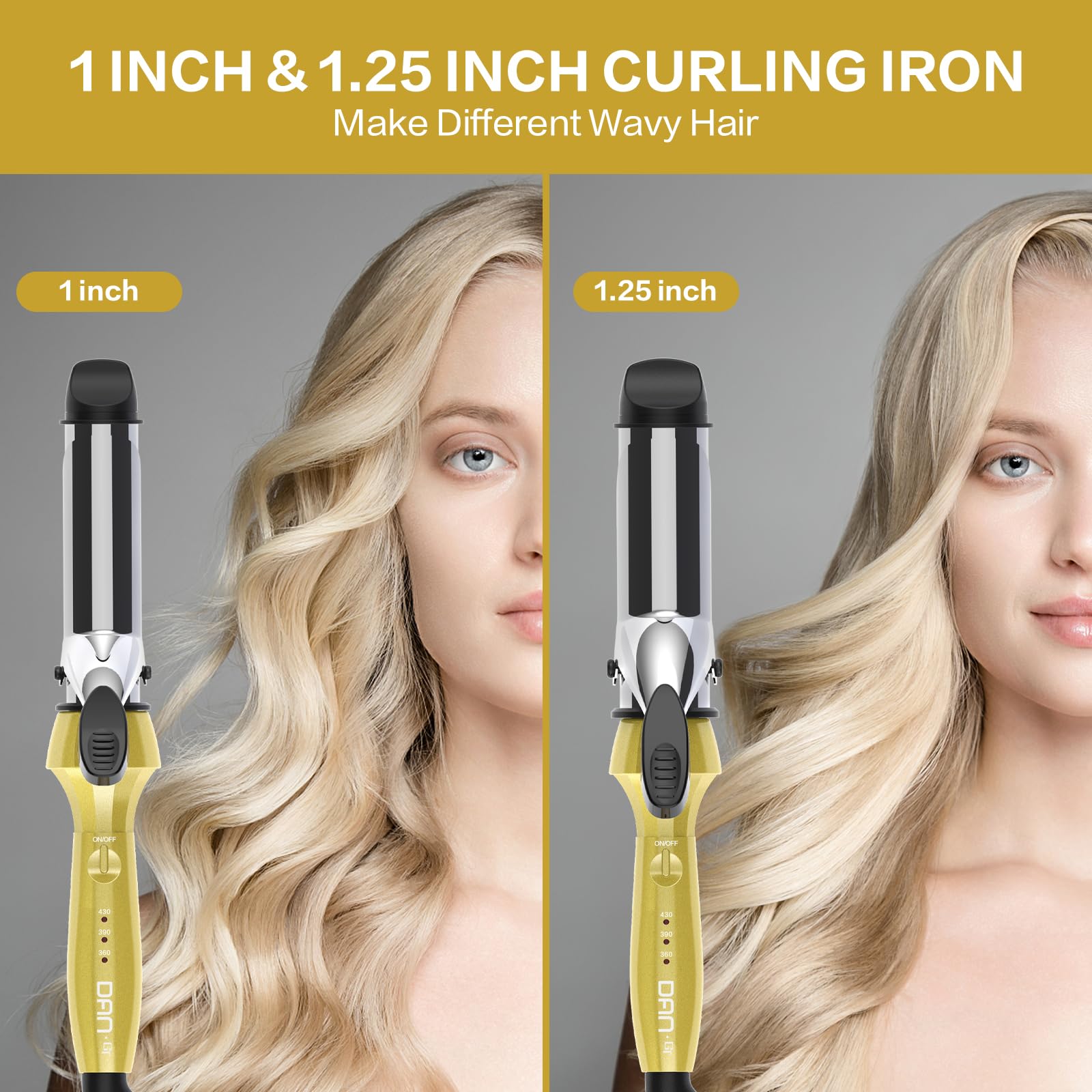 1 1/4 Inch Curling Iron 10 Inch Length Travel Curling Iron Mini with 3 Temperatures, Dual Voltage & Rapid Heating Small Titanium Curling Wand