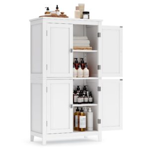 vasagle bathroom floor storage cabinet, bathroom storage unit, freestanding cabinet with 4 doors, adjustable shelves, 11.8 x 23.6 x 43.3 inches, white ubbc552p31