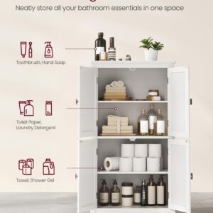 VASAGLE Bathroom Floor Storage Cabinet, Bathroom Storage Unit, Freestanding Cabinet with 4 Doors, Adjustable Shelves, 11.8 x 23.6 x 43.3 Inches, White UBBC552P31