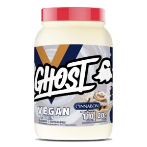 ghost vegan protein powder, cinnabon - 2lb, 20g of protein - plant-based pea & organic pumpkin protein - ­post workout & nutrition shakes, smoothies, & baking - soy & gluten-free