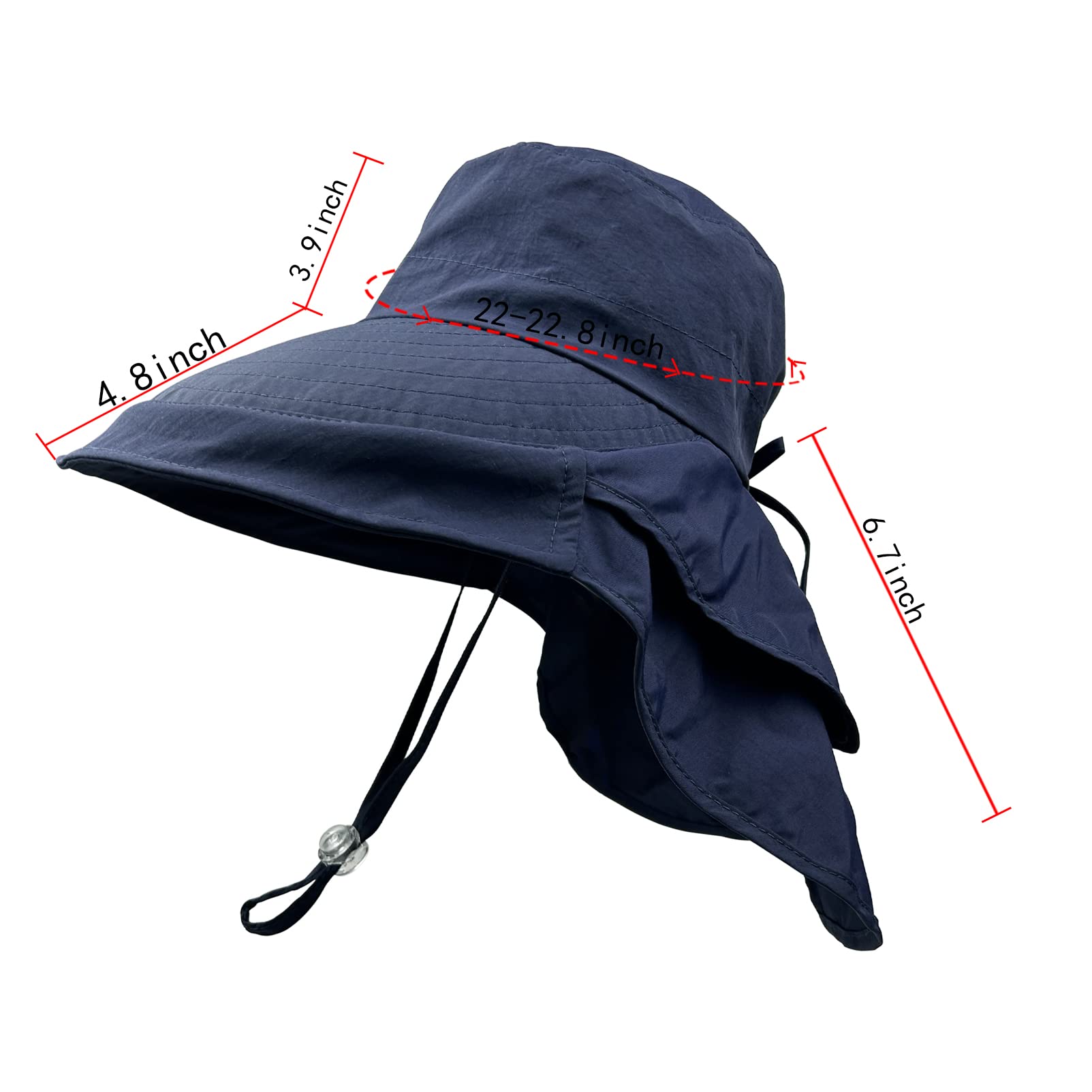 Women Sun Hats UV Protection Wide Brim Foldable Ponytail Hole Beach Hats with Neck Cover for Gardening (Navy)