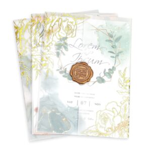 ayfjovs 120 pack luxury gold foil floral vellum paper wedding invitation paper for 5x7 invitations, vellum jackets for 5x7 invitations, transparent vellum wrap for wedding baby shower birthday