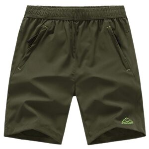 TBMPOY Men's Hiking Running 7" Shorts with Pockets Athletic Outdoor Sports Gym Running Short Zipper Pockets Army Green/Green L