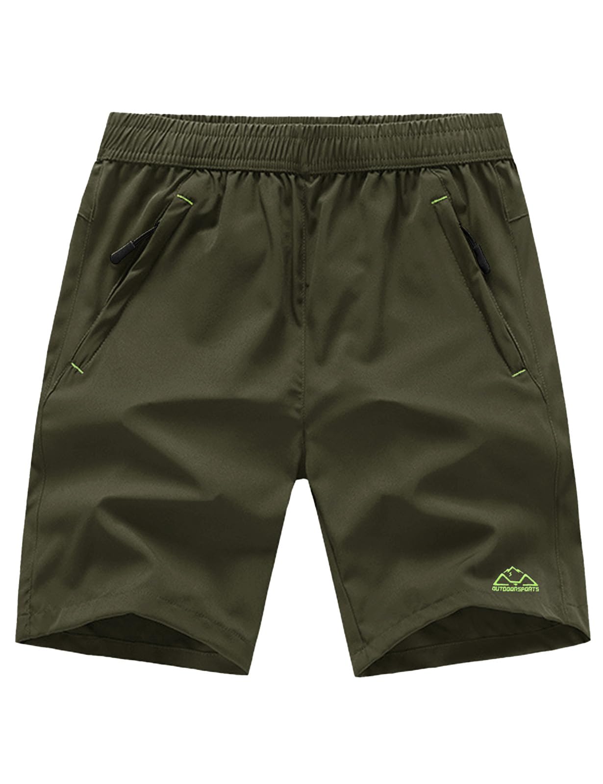 TBMPOY Men's Hiking Running 7" Shorts with Pockets Athletic Outdoor Sports Gym Running Short Zipper Pockets Army Green/Green L