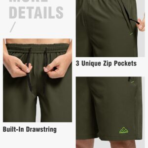 TBMPOY Men's Hiking Running 7" Shorts with Pockets Athletic Outdoor Sports Gym Running Short Zipper Pockets Army Green/Green L