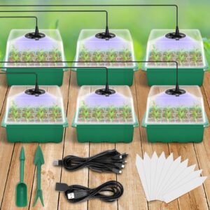 【upgraded height】 seed starter tray with grow light - 6 pcs seed starter kit, seedling starter trays with humidity dome, plant germination kit for seed starting(12 cell per tray)