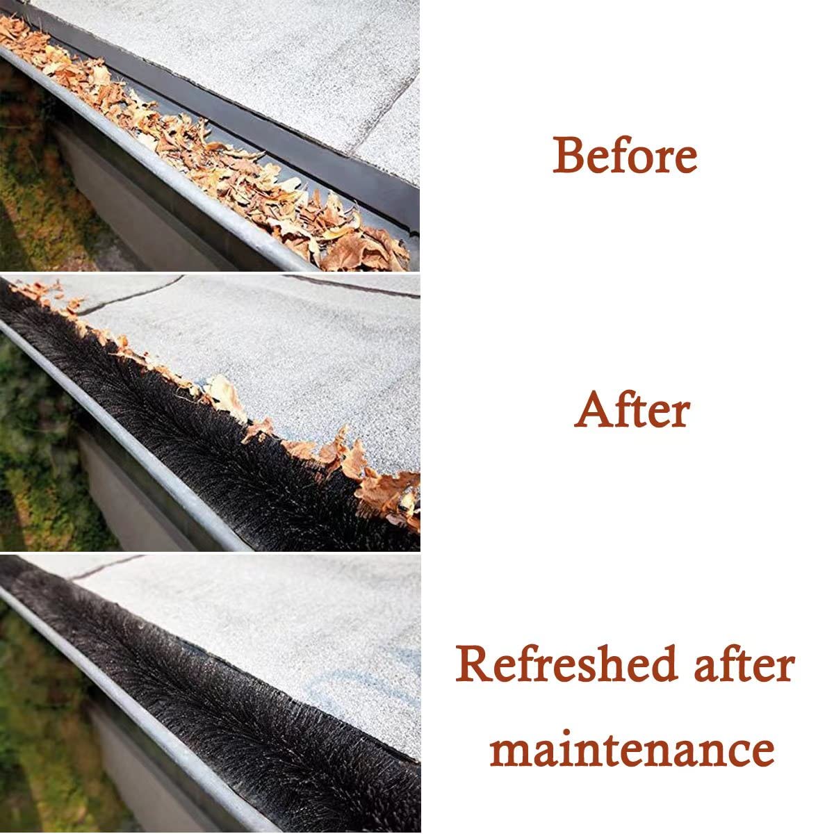 Roof Gutter Anti Blocking Brush To Prevent Fallen leaves From Clogging The Gutter, Tiameter 4.33 inch, Length 16ft