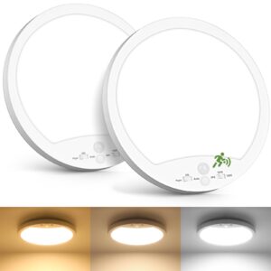 2-pack motion sensor led ceiling lights wired, 8.7 inch 3 modes 18w 1800lm flush mount light fixtures, 3000k/4000k/5000k motion activated ceiling lamps with timer for indoor, closet, stair, porch