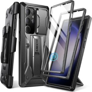 tongate for samsung galaxy s23 ultra case, [bulit-in slide camera cover & screen protector] [2 front frame] military grade shockproof s23 ultra phone case with kickstand & belt-clip 6.8", black