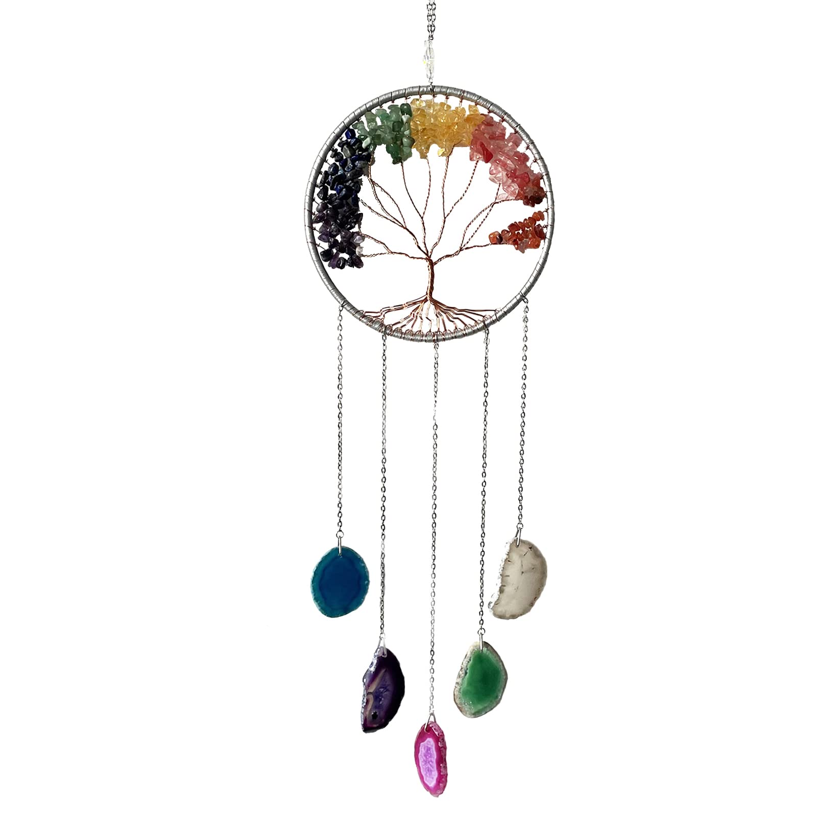 Gem Dream Catchers Agates 7 Chakra Gemstone Wall Hangings Tree of Life Meditation Ornament Home Chakra Feng Crystals Decor Stone…