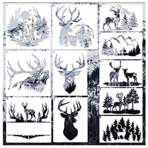 11 Pcs Deer Stencils Forest Mountain Tree Deer Head Stencils for Wood Burning Stencil Template Stencils for Painting on Wood Crafts Home Decors (Deer)