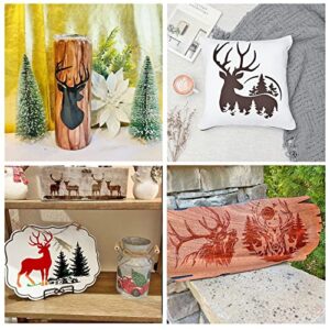 11 Pcs Deer Stencils Forest Mountain Tree Deer Head Stencils for Wood Burning Stencil Template Stencils for Painting on Wood Crafts Home Decors (Deer)